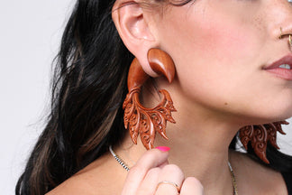 Mystic Leaves Wood Plugs - Carved Wood Plugs (Pair) - A062 – Two ...