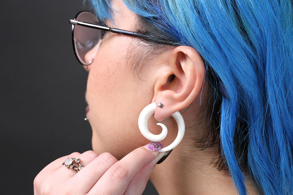 Bone Hanging Ear Spirals (Pair) - C042 – Two Feather Plugs