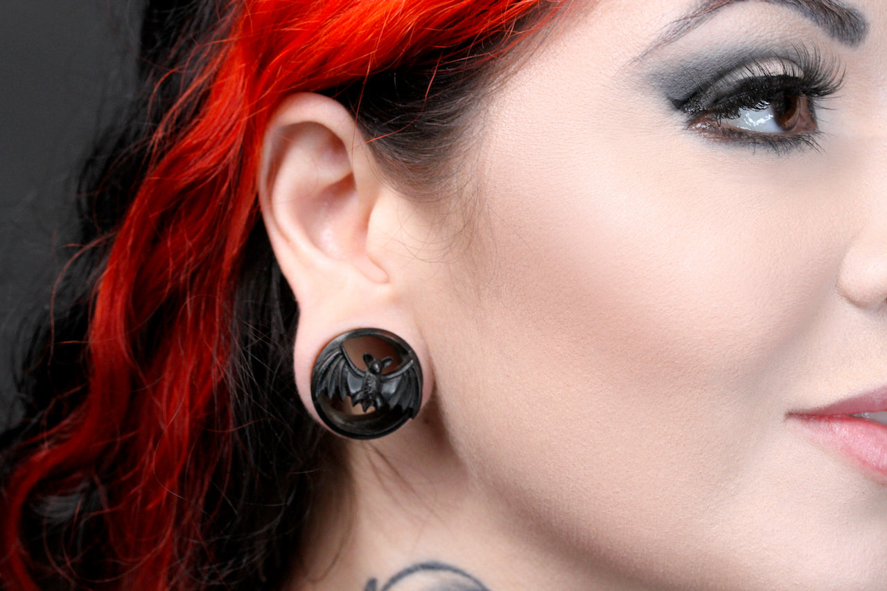 Vampire Bat Wooden Plugs - (Pair) - PA107 – Two Feather Plugs