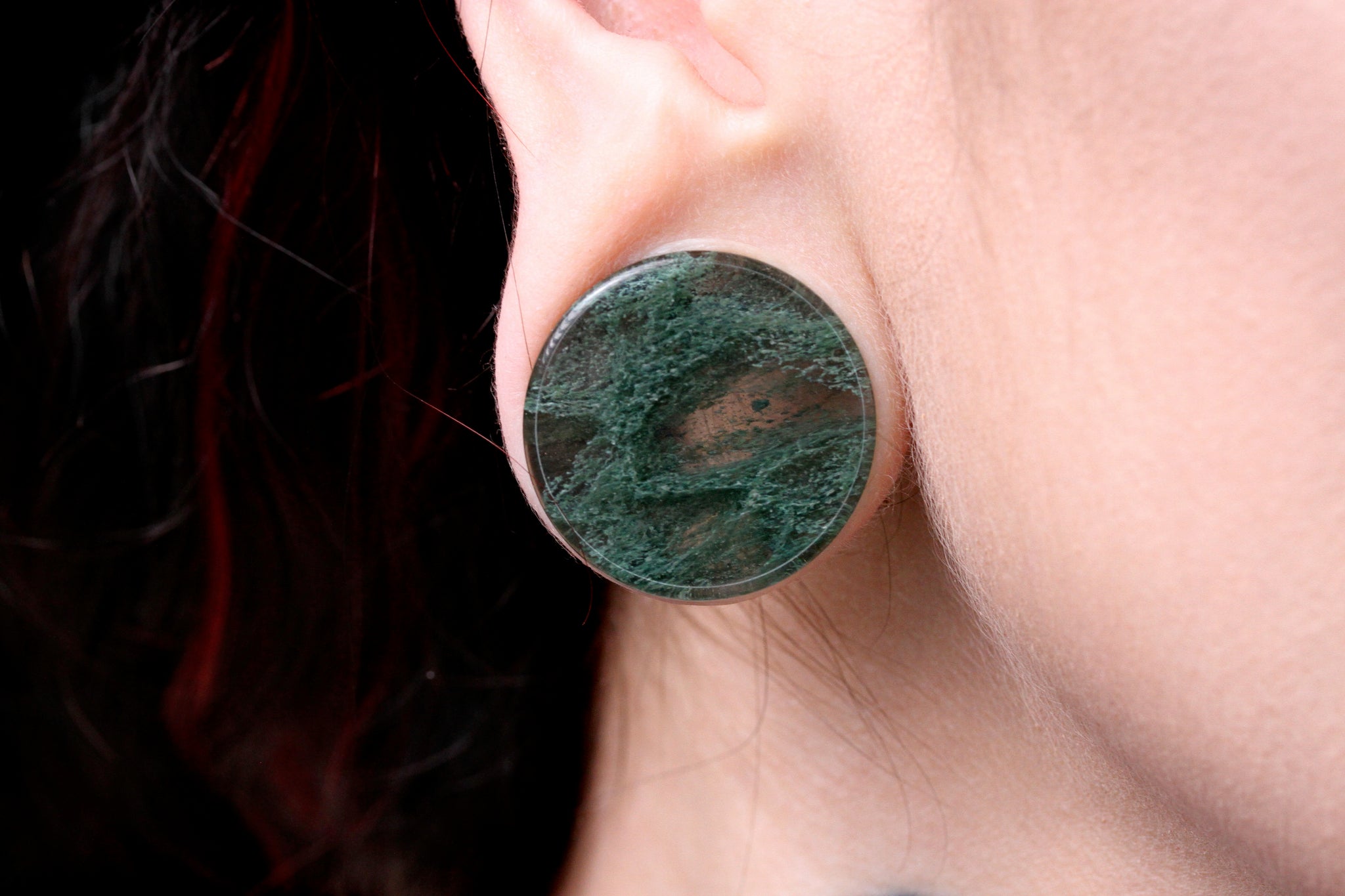 Moss Agate Stone Plugs for stretched ears (Pair) - PH71 – Two Feather Plugs