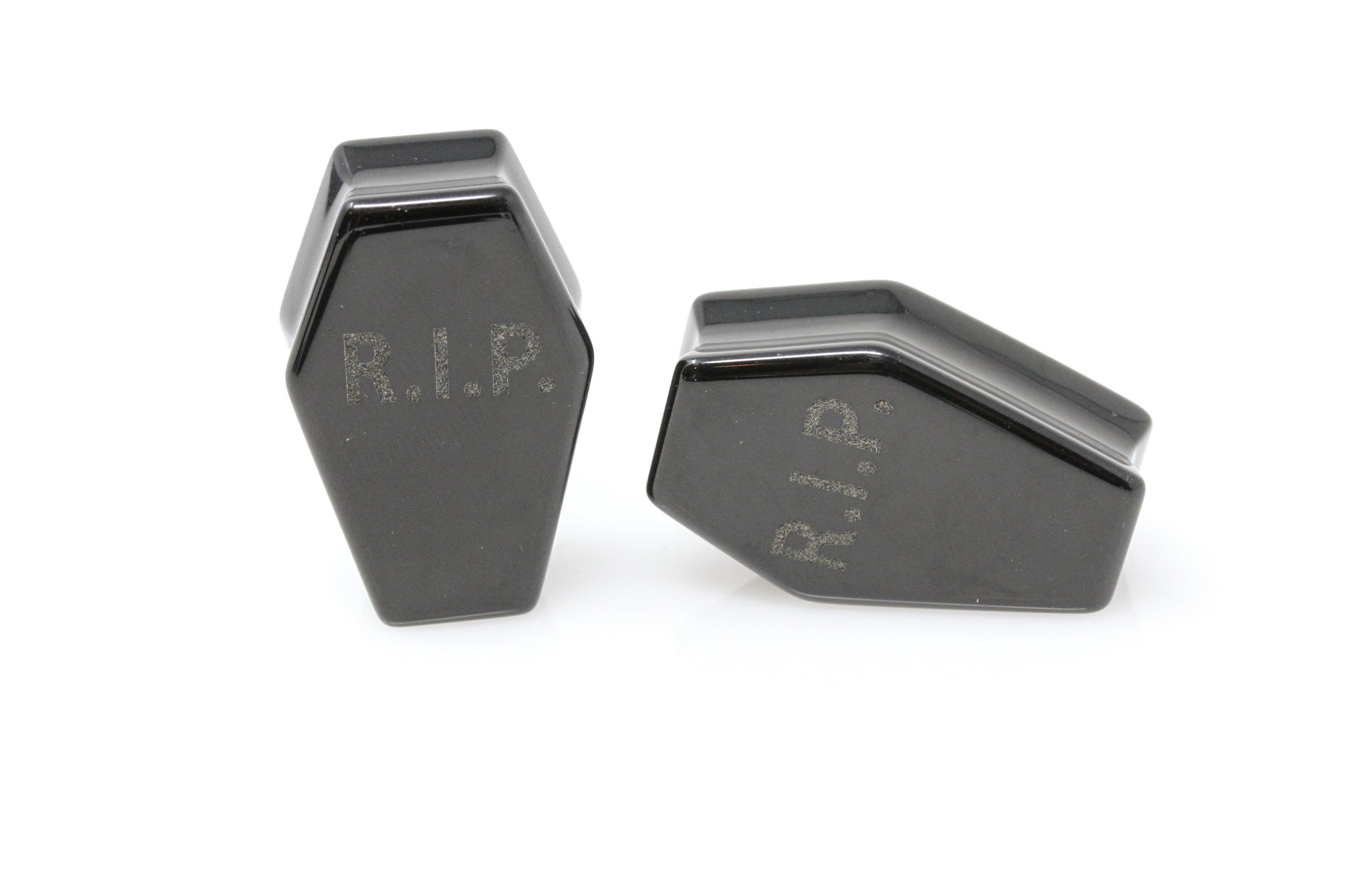 Black RIP Obsidian Coffin Plugs - PH96 – Two Feather Plugs