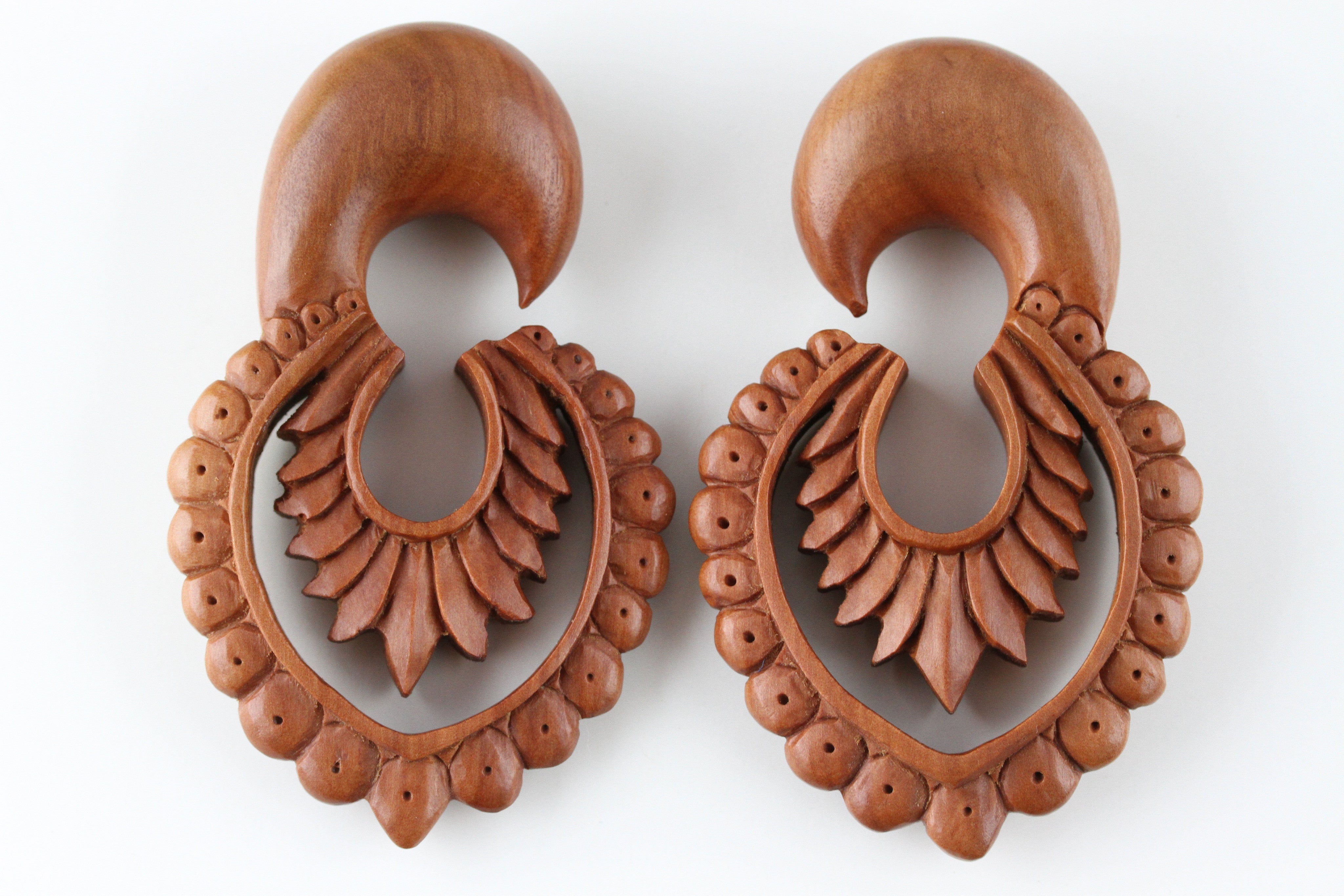 Balinese Feather Wood Hangers (Pair) - A067 – Two Feather Plugs