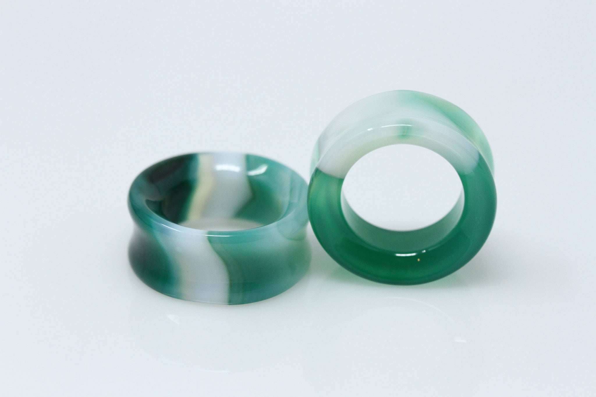 Green Line Agate Tunnels - (Pair) - PH139 – Two Feather Plugs