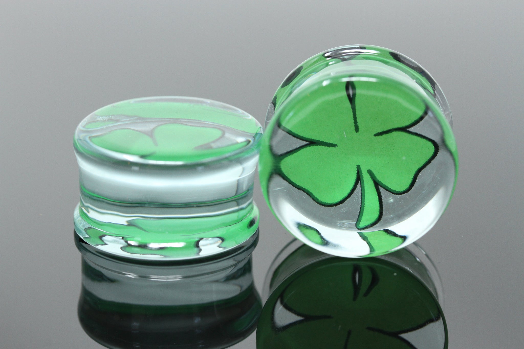 Four Leaf Clover Glass Plugs (Pair) - G035 – Two Feather Plugs