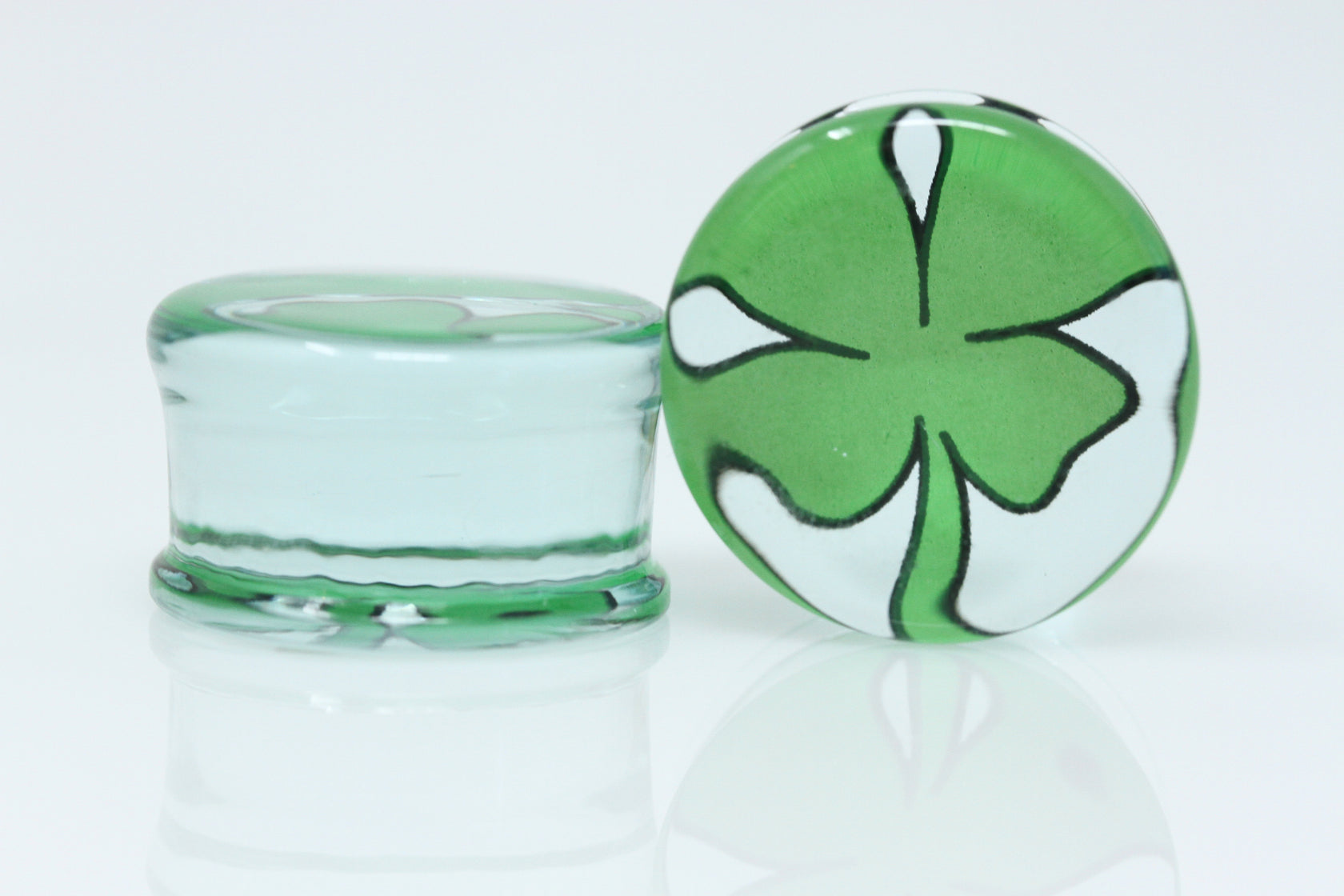 Four Leaf Clover Glass Plugs (Pair) - G035 – Two Feather Plugs