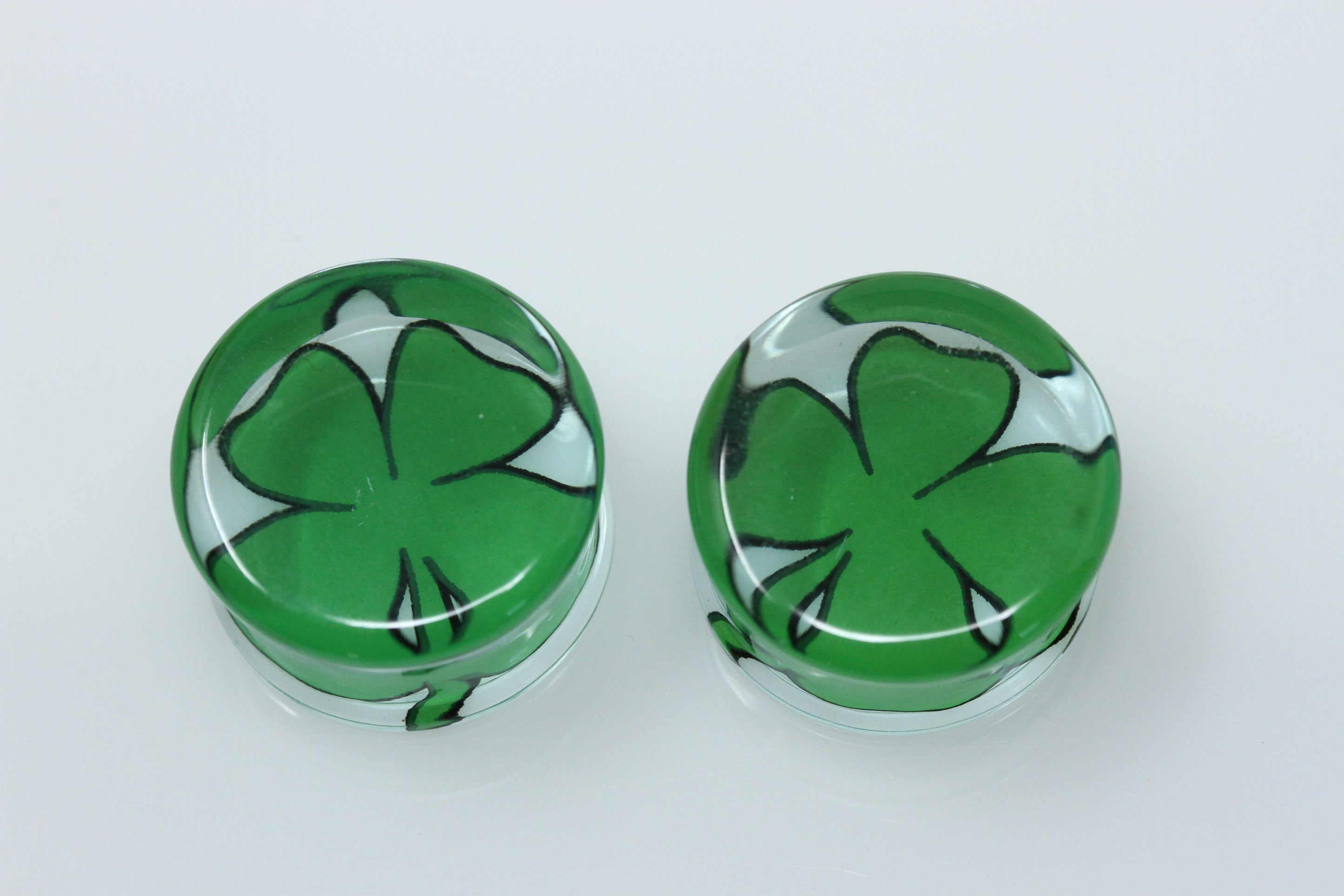 Four Leaf Clover Glass Plugs (Pair) - G035 – Two Feather Plugs