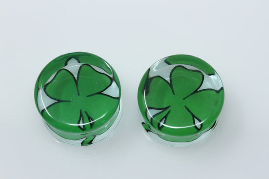 Four Leaf Clover Glass Plugs (Pair) - G035 – Two Feather Plugs