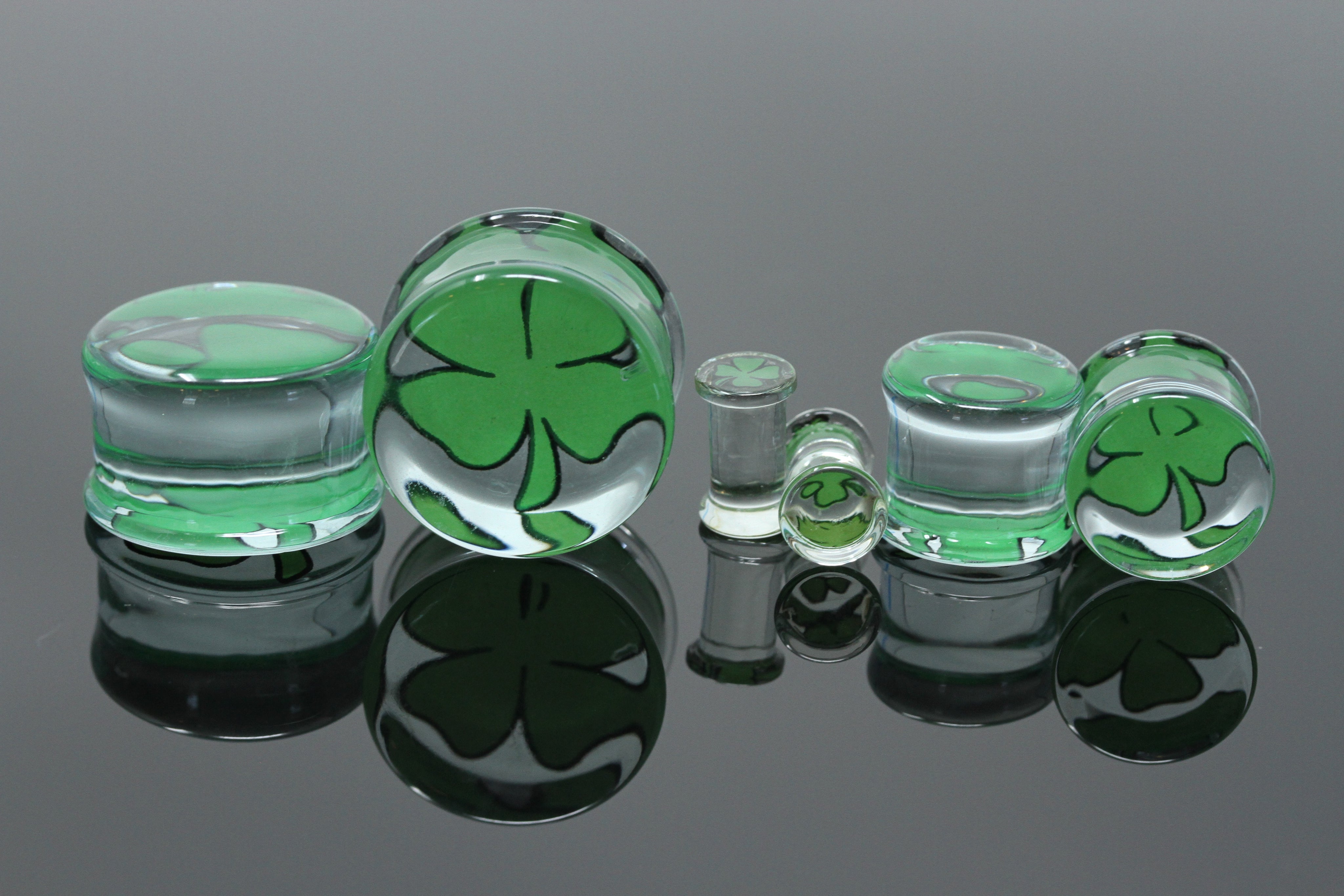 Four Leaf Clover Glass Plugs (Pair) - G035 – Two Feather Plugs