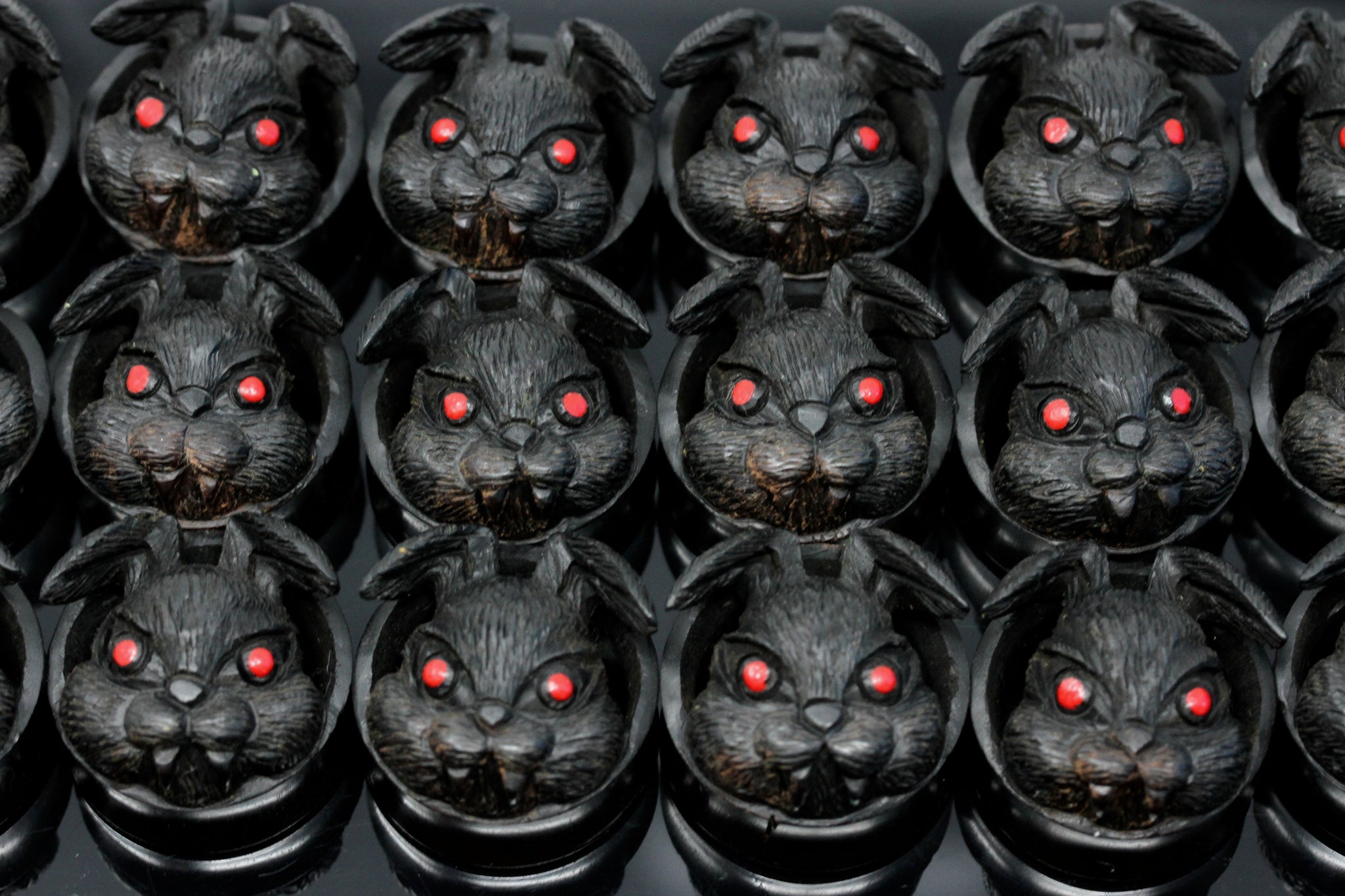 Fluffy Areng Wood Plugs - Hand Carved Evil Plugs (Pair) - PA136 – Two Feather Plugs