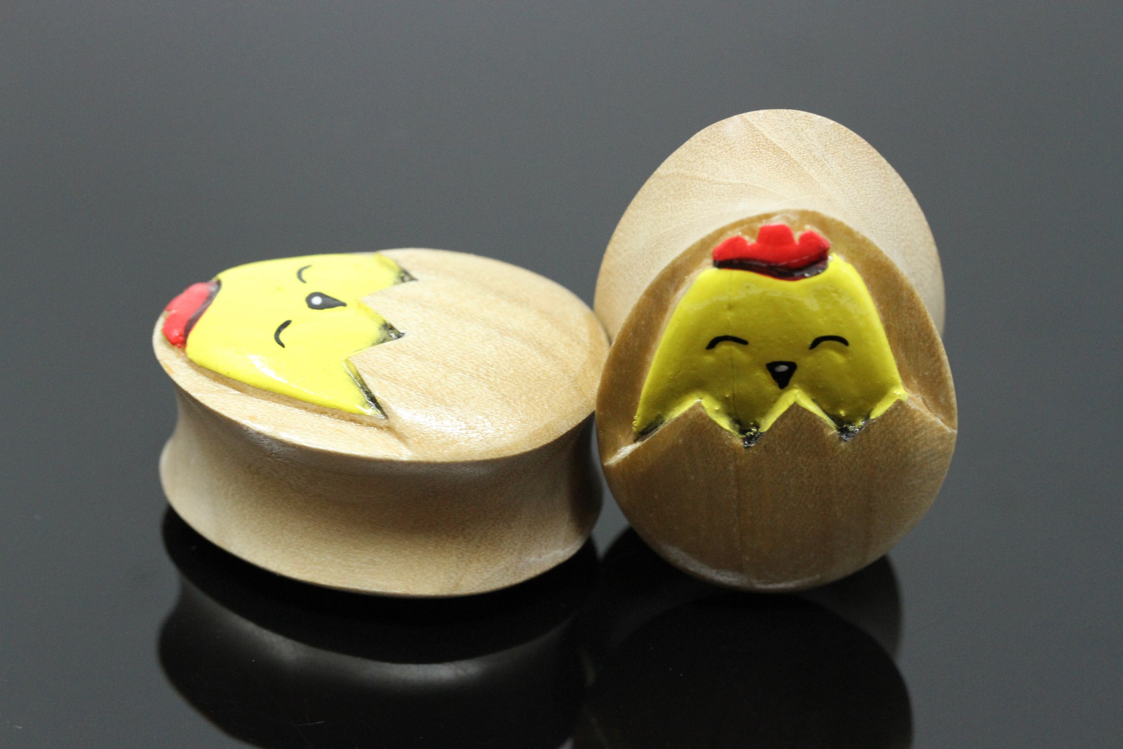 Chirpy Hand painted Egg shape Wood Plugs (Pair) - PA135 – Two Feather Plugs