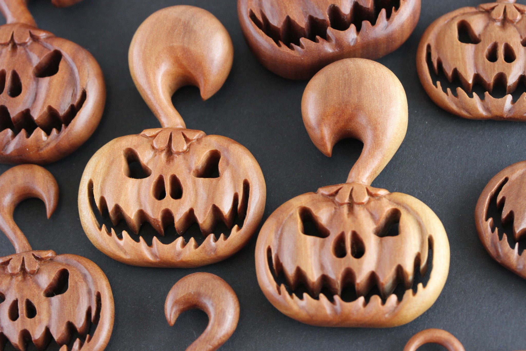 Carved Wood Pumpkin Hangers - Hand Carved Plugs (Pair) - A071 – Two ...