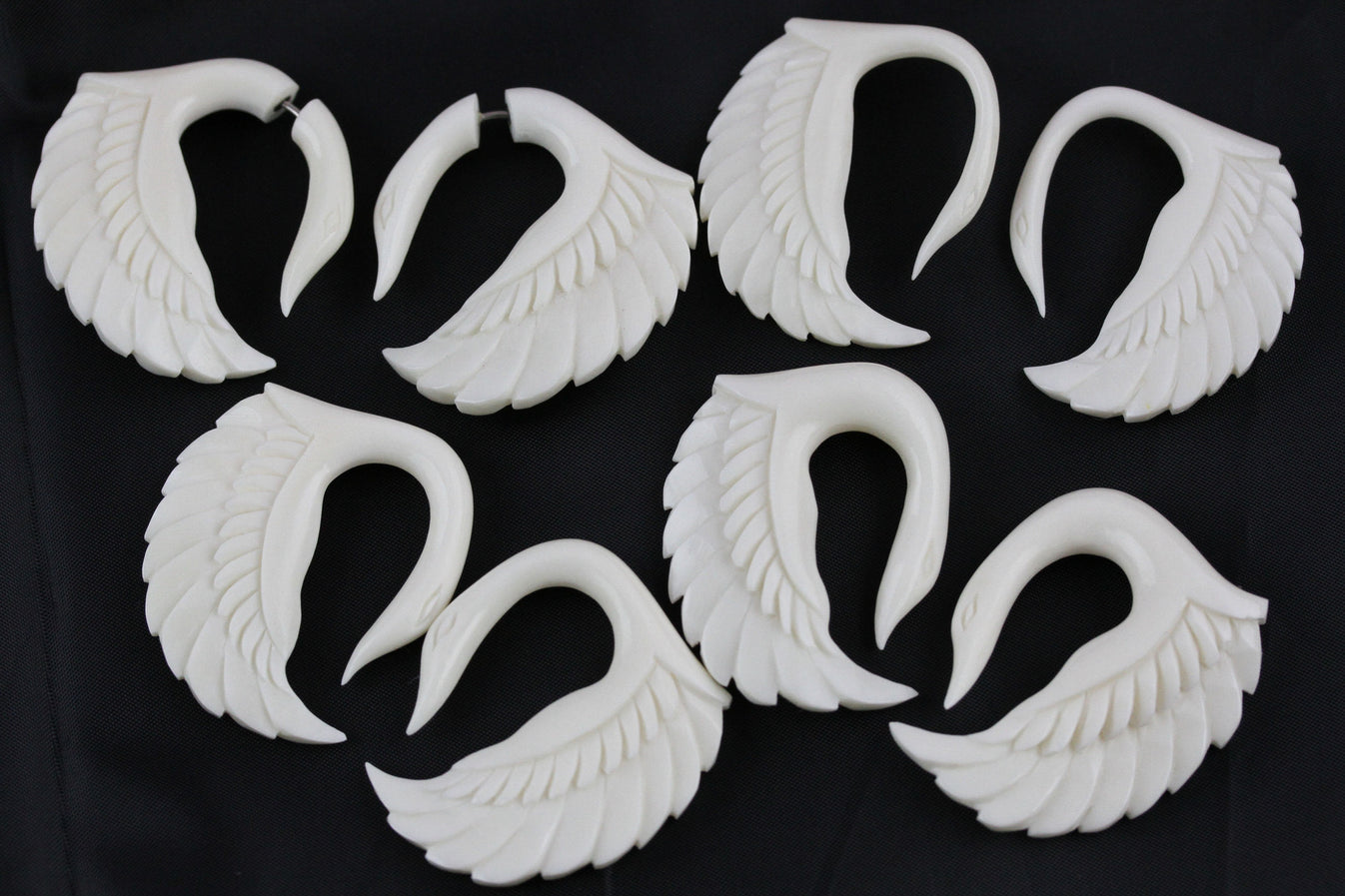 White Swan Bone Carved Hangers (Pair) - C045 – Two Feather Plugs
