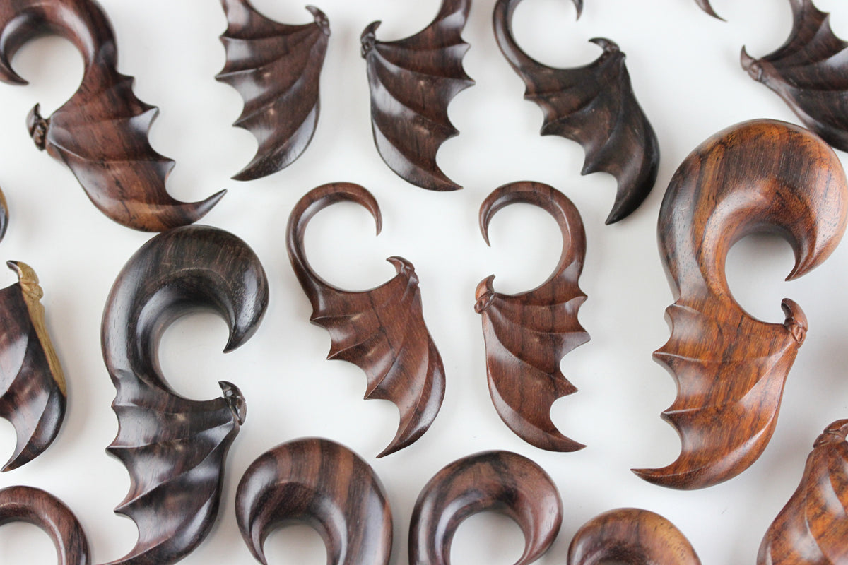 Bats Wings Hanging Plugs - Carved Wood Bat Wings - (Pair) - D045– Two ...