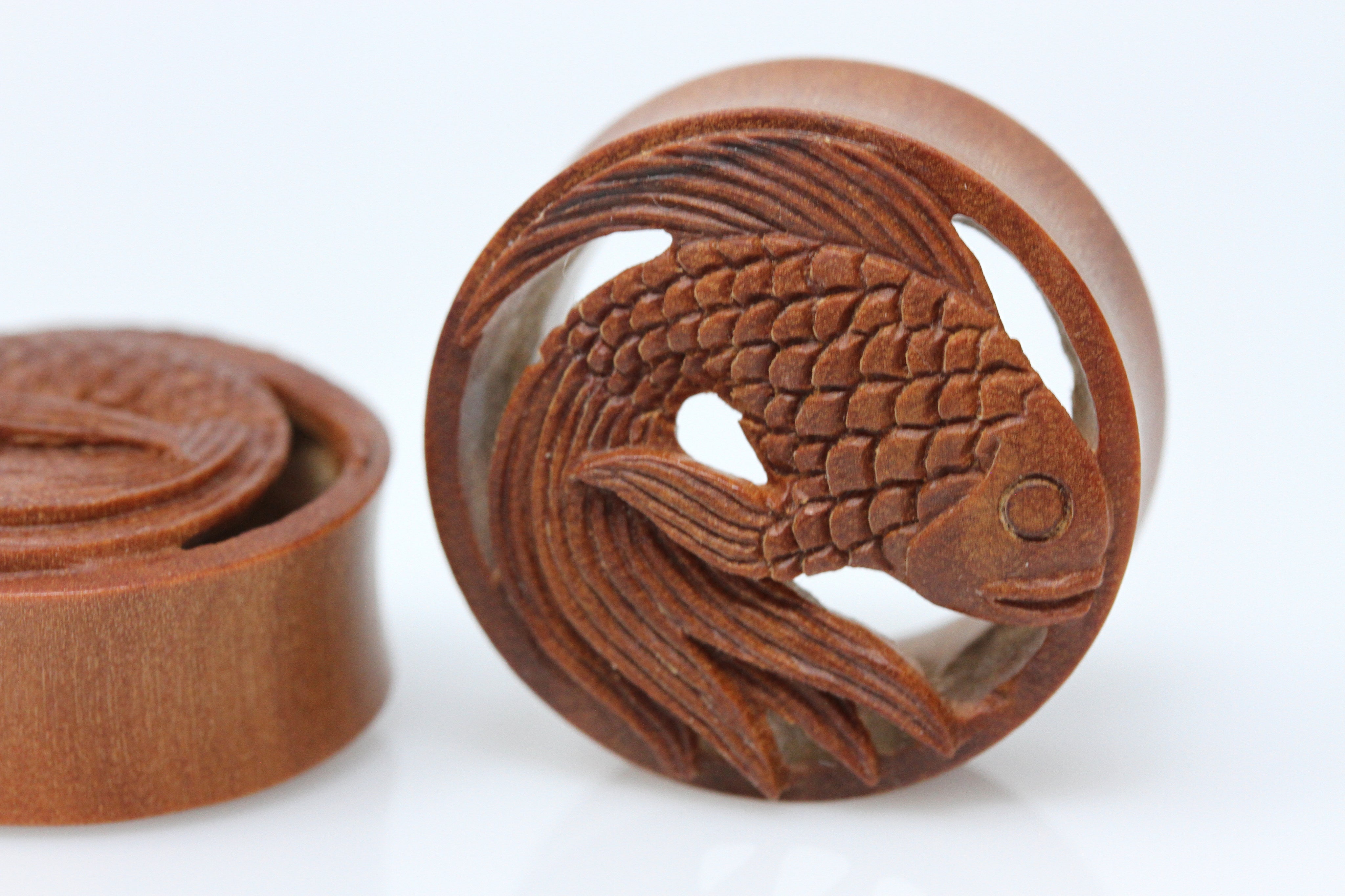 Wooden Koi Fish Tunnels - Hand Carved Koi Fish Plugs (Pair) - PA39 ...