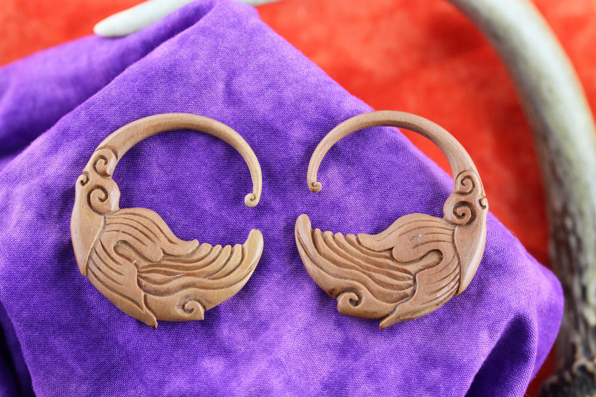 Blooming Bud Hanging Stretched Ear plugs (Pair) - A029– Two Feather Plugs