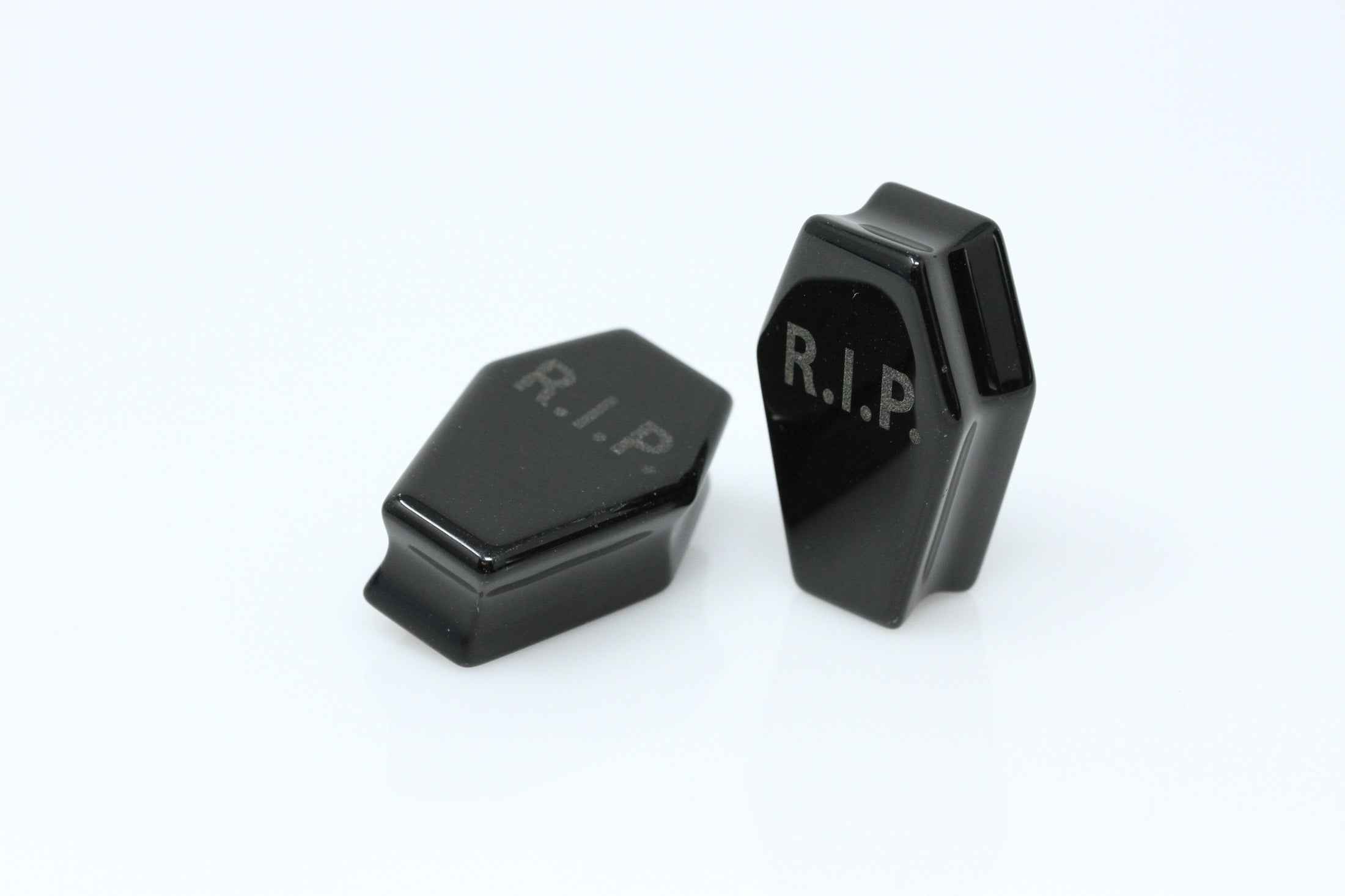 Black RIP Obsidian Coffin Plugs - PH96 – Two Feather Plugs