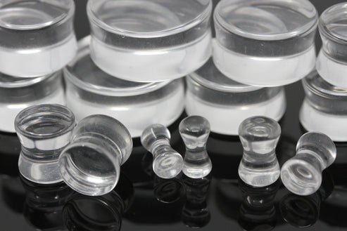 Clear Glass Double Flare Plugs (Pair) - PH40 – Two Feather Plugs