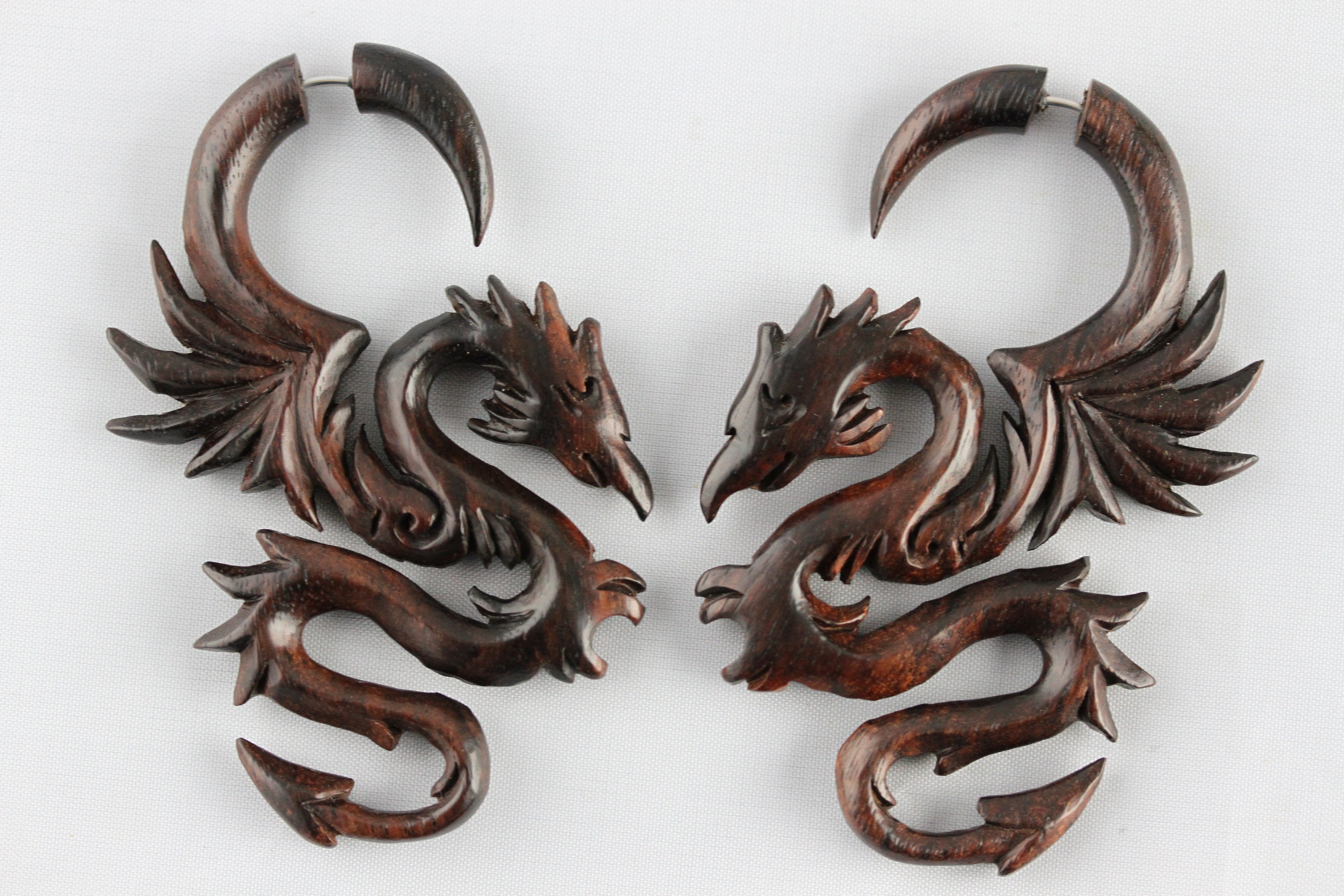 Serpent Dragon Plugs - Carved Wood Hanging Plugs (Pair) - D041 – Two ...