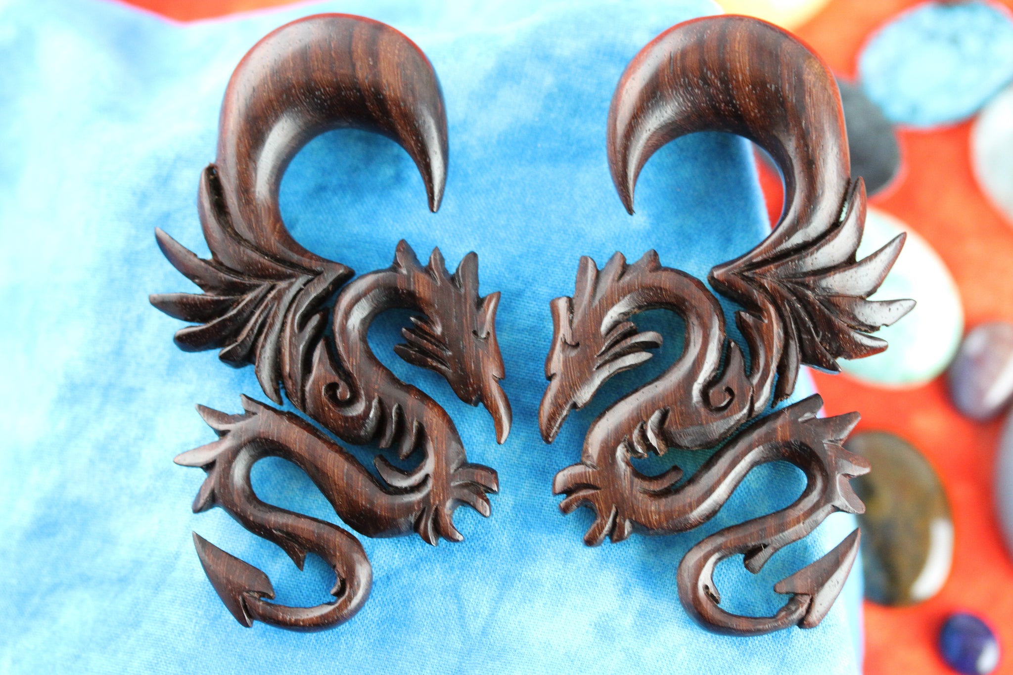 Serpent Dragon Plugs - Carved Wood Hanging Plugs (Pair) - D041 – Two ...