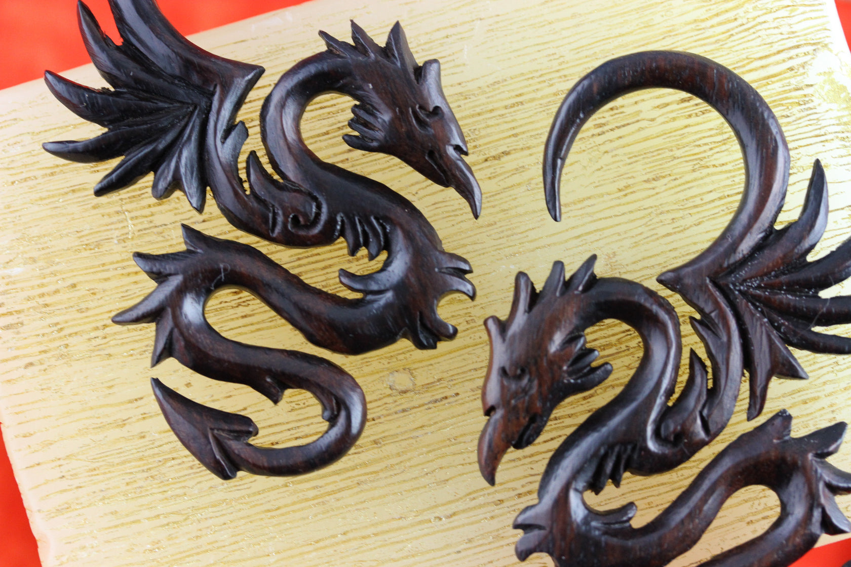 Serpent Dragon Plugs - Carved Wood Hanging Plugs (Pair) - D041 – Two ...