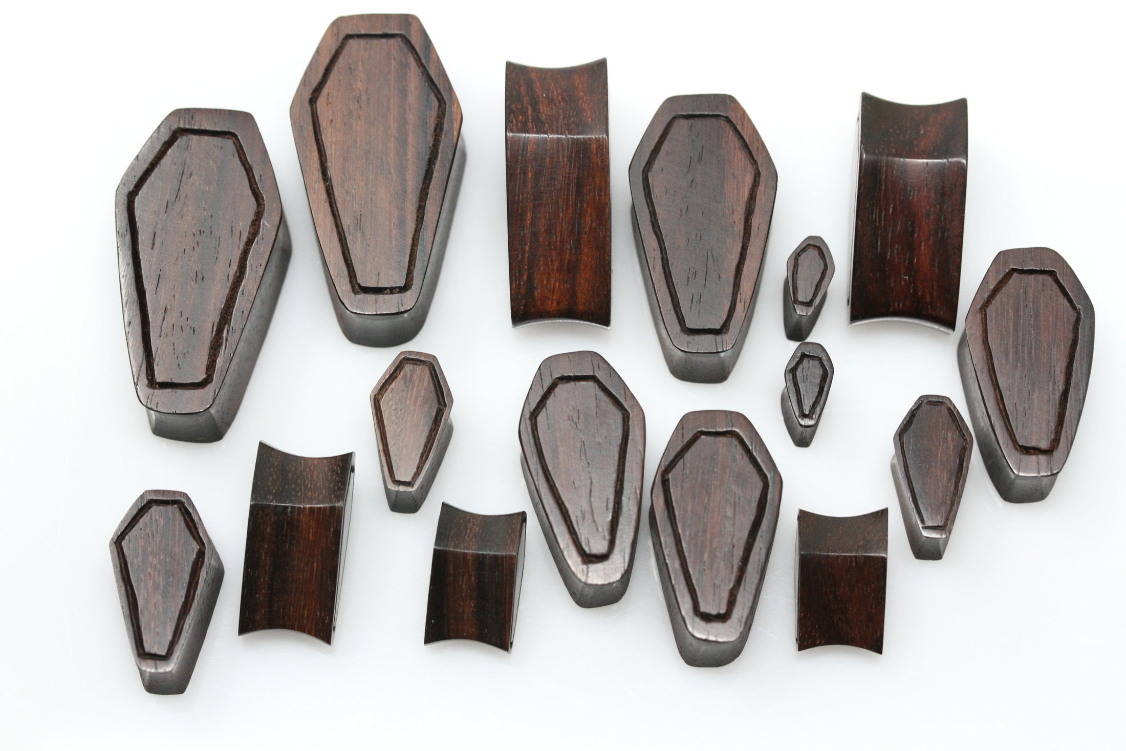 Coffin Plugs - Carved Sono Wood Plugs (Pair) - PA98 – Two Feather Plugs