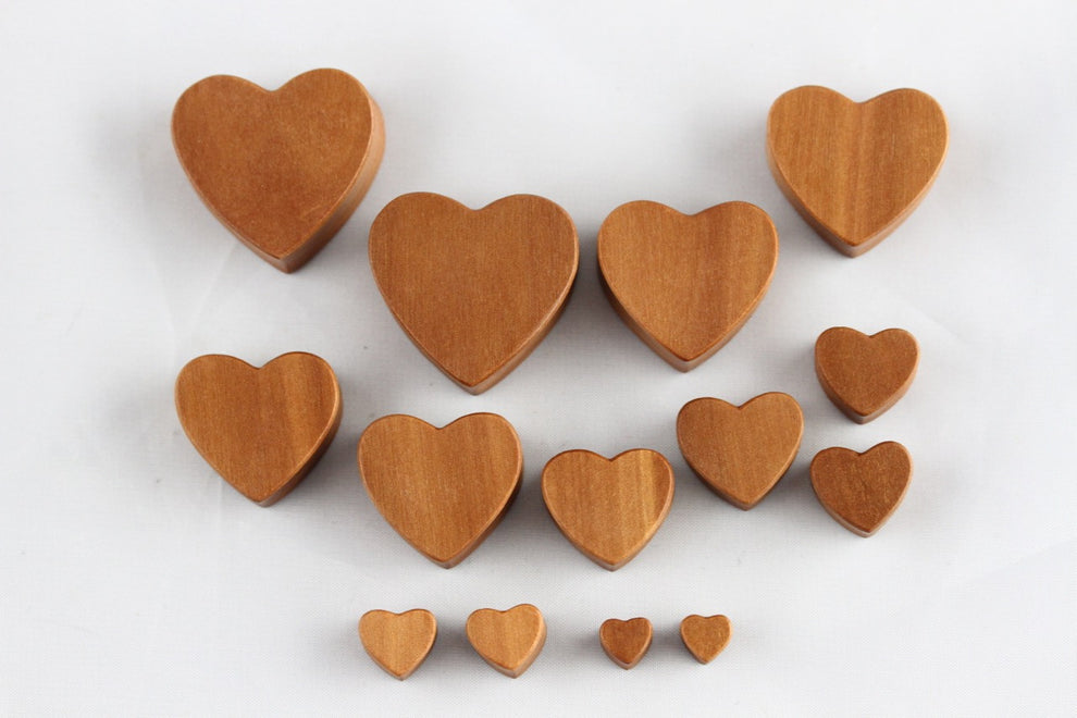 Carved Wooden Heart Gauges - Wood Heart Plugs (Pair) - PA44 – Two ...