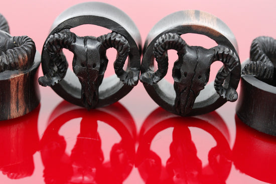 Ram Wood Tunnels - Hand Carved Wooden Plugs (Pair) - PA123 – Two ...