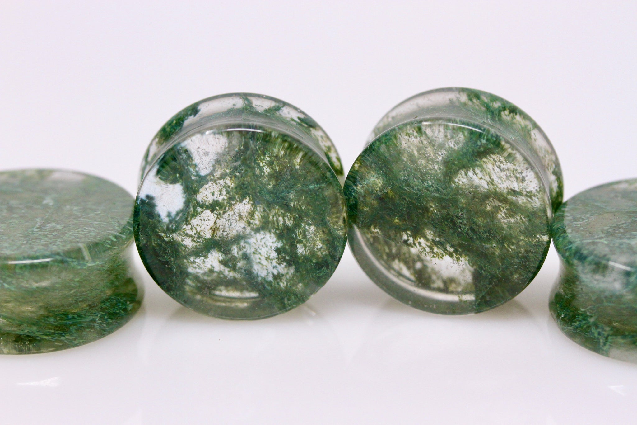 Moss Agate Stone Plugs for stretched ears (Pair) - PH71 – Two Feather Plugs