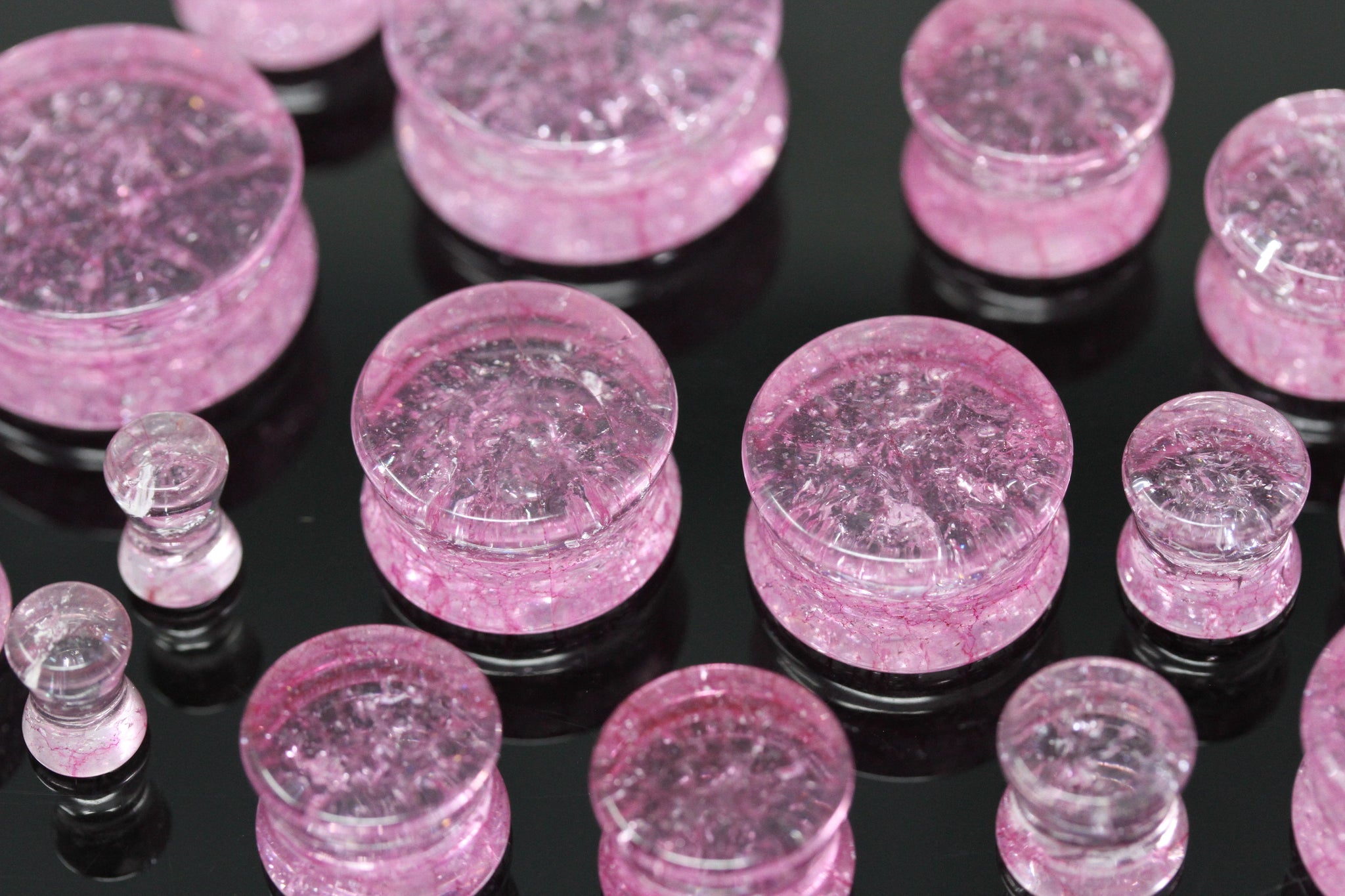 Pink Shattered Glass Plugs for stretched ears (Pair) - PH123 – Two ...
