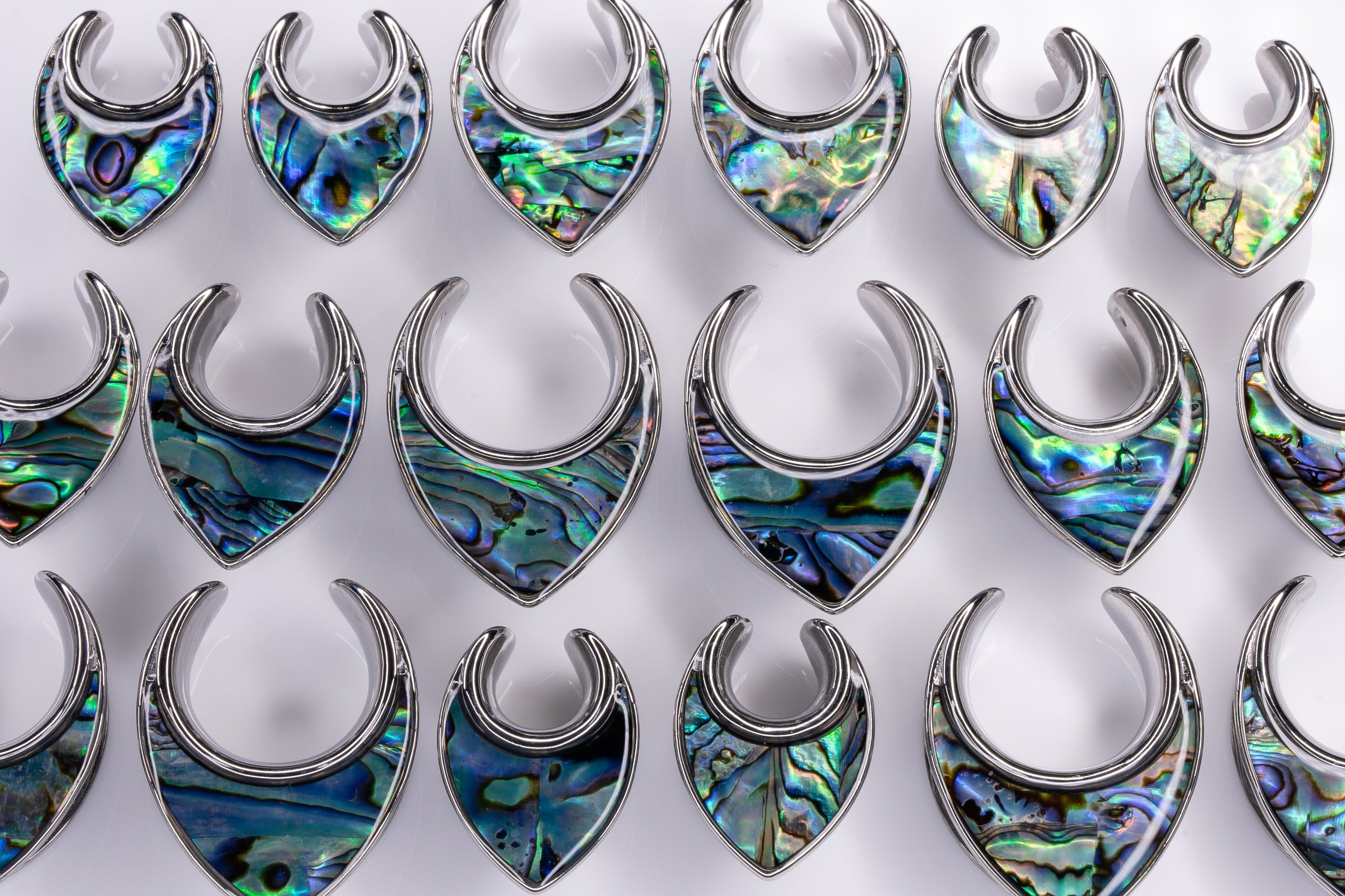 Abalone Steel Ear Saddles (Pair) - PSS108 – Two Feather Plugs